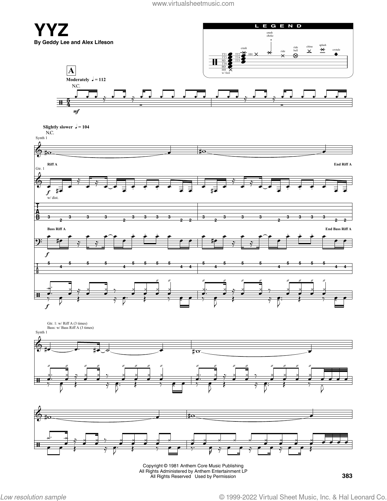 YYZ sheet music for chamber ensemble (Transcribed Score) (PDF)