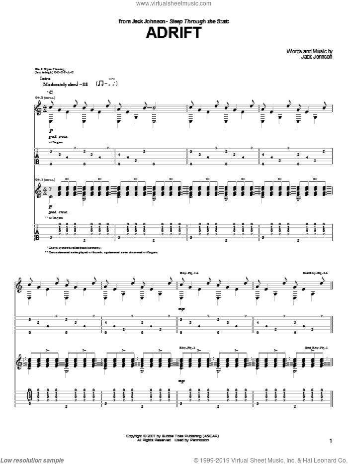 Adrift sheet music for guitar (tablature) (PDF)