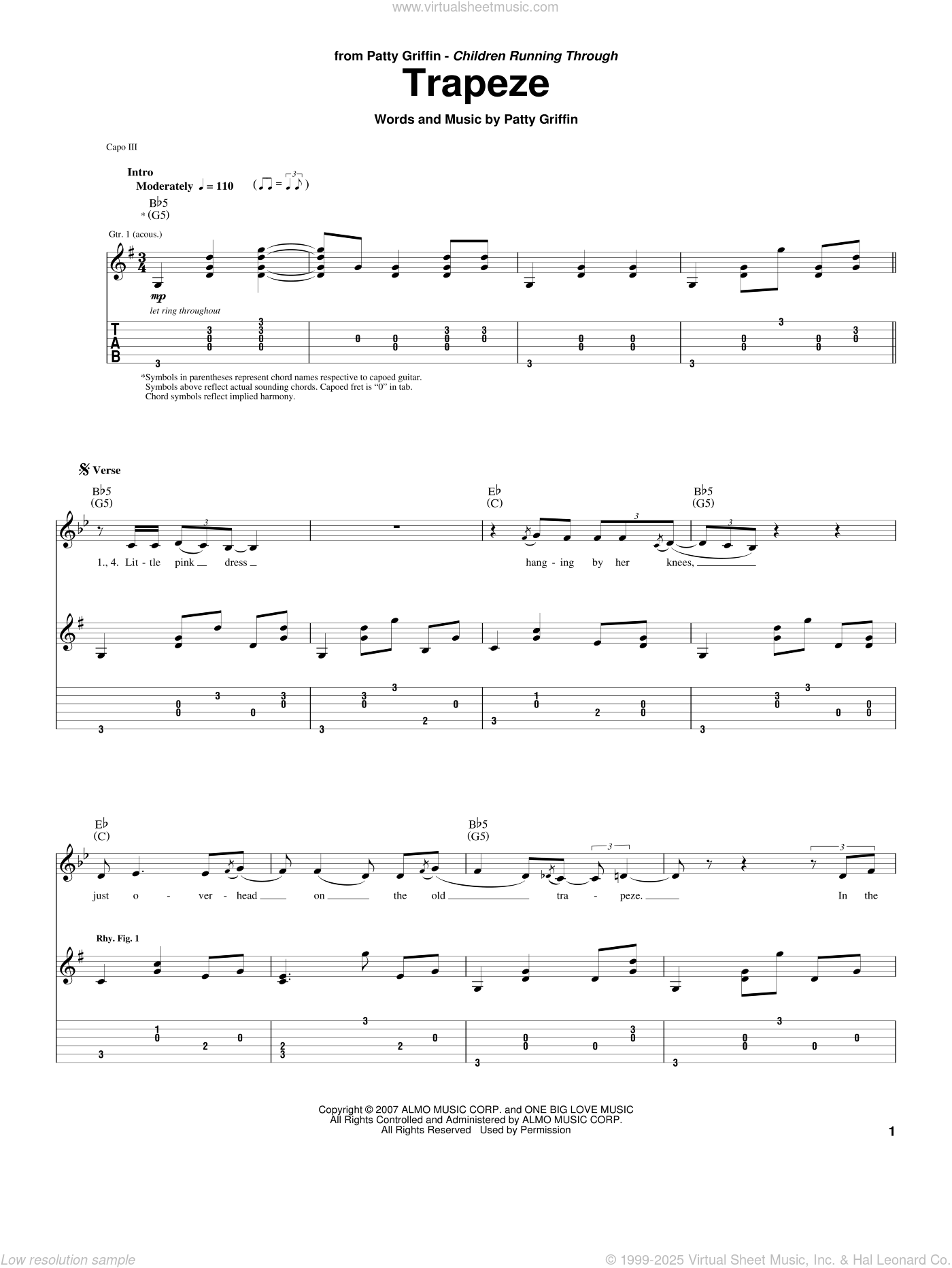 Trapeze sheet music for guitar (tablature) (PDF)
