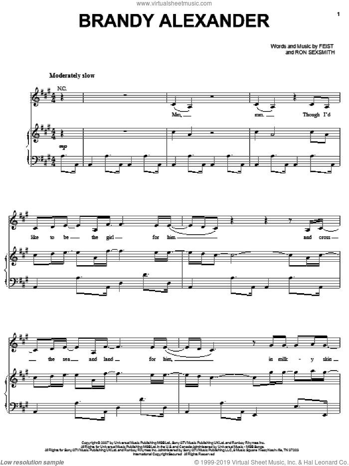 Brandy Alexander sheet music for voice, piano or guitar (PDF)