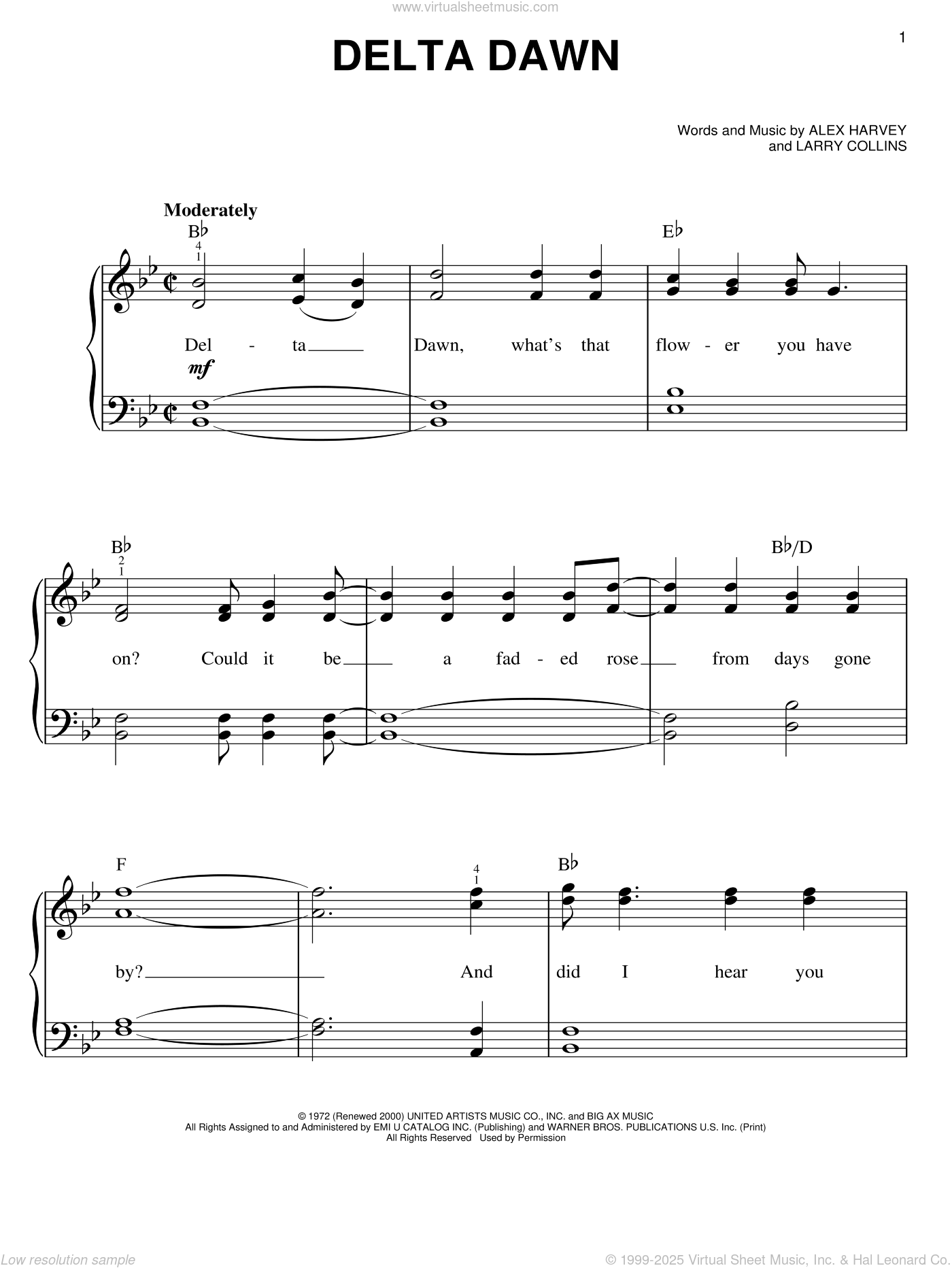 Delta Dawn sheet music for piano solo (PDF-interactive)