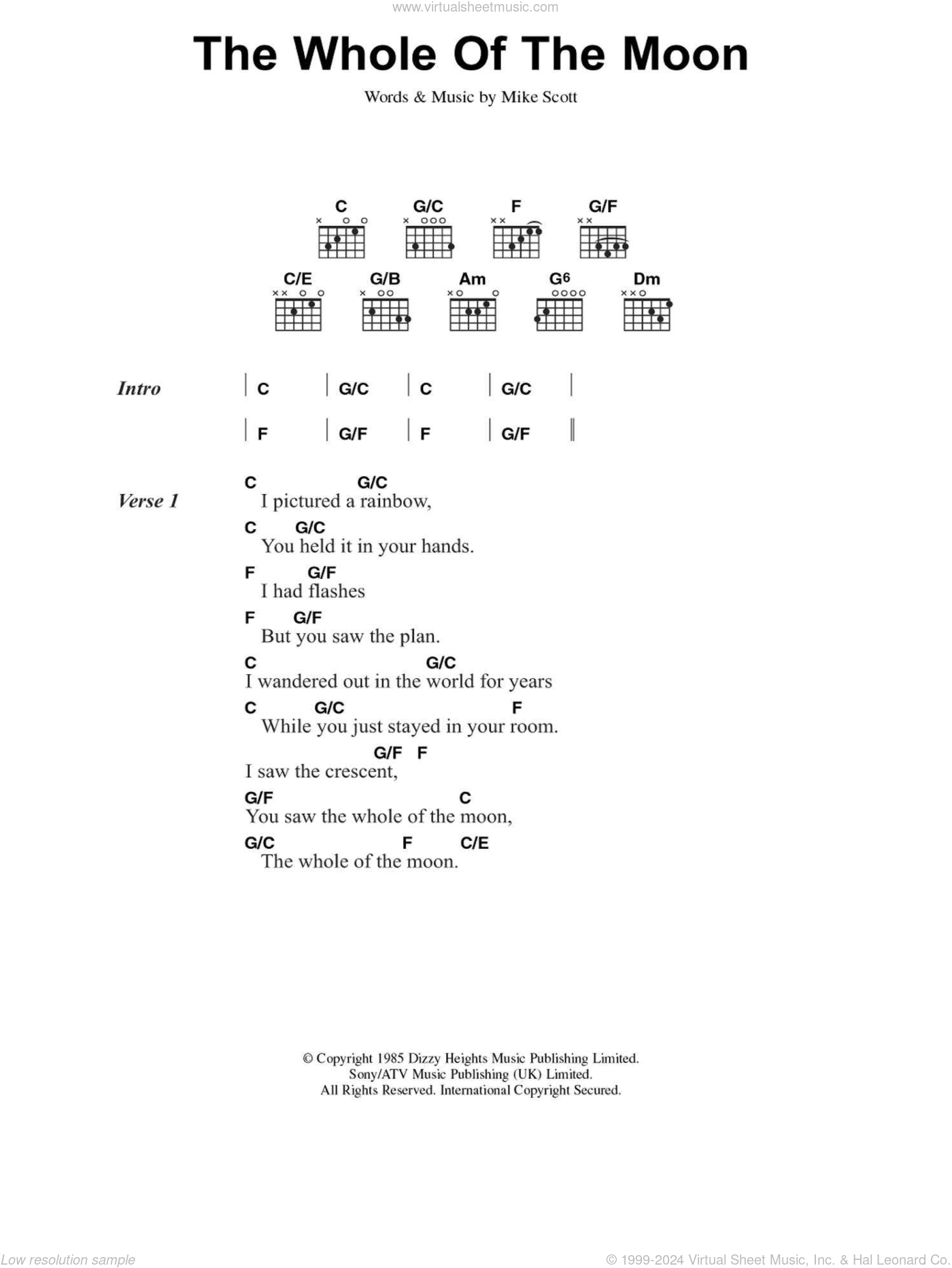 The Whole Of The Moon sheet music for guitar (chords) (PDF)