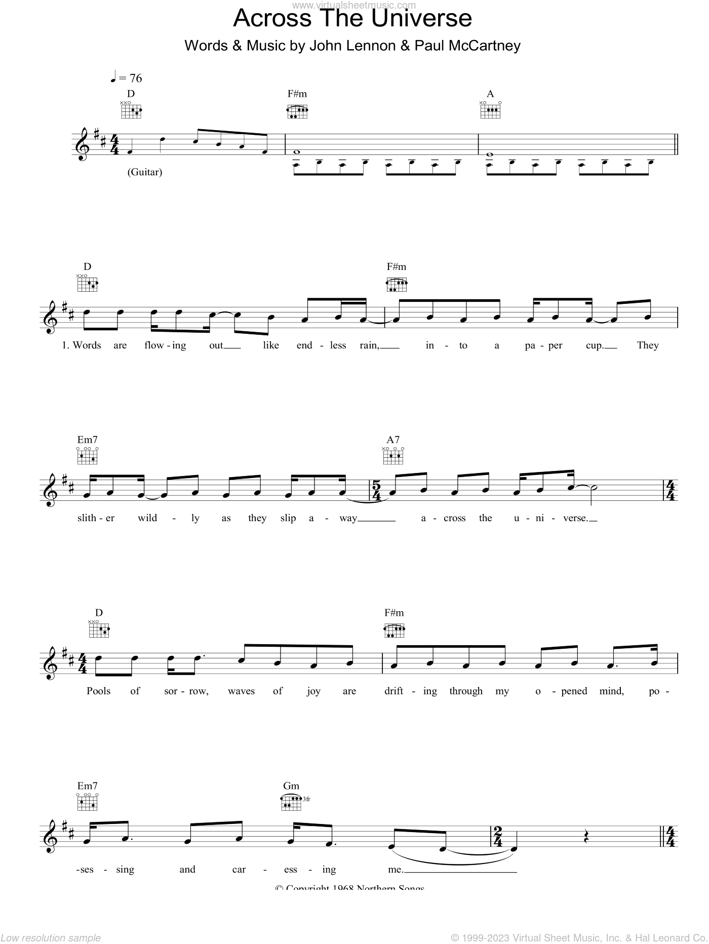 Beatles - Across The Universe sheet music (fake book) (PDF)