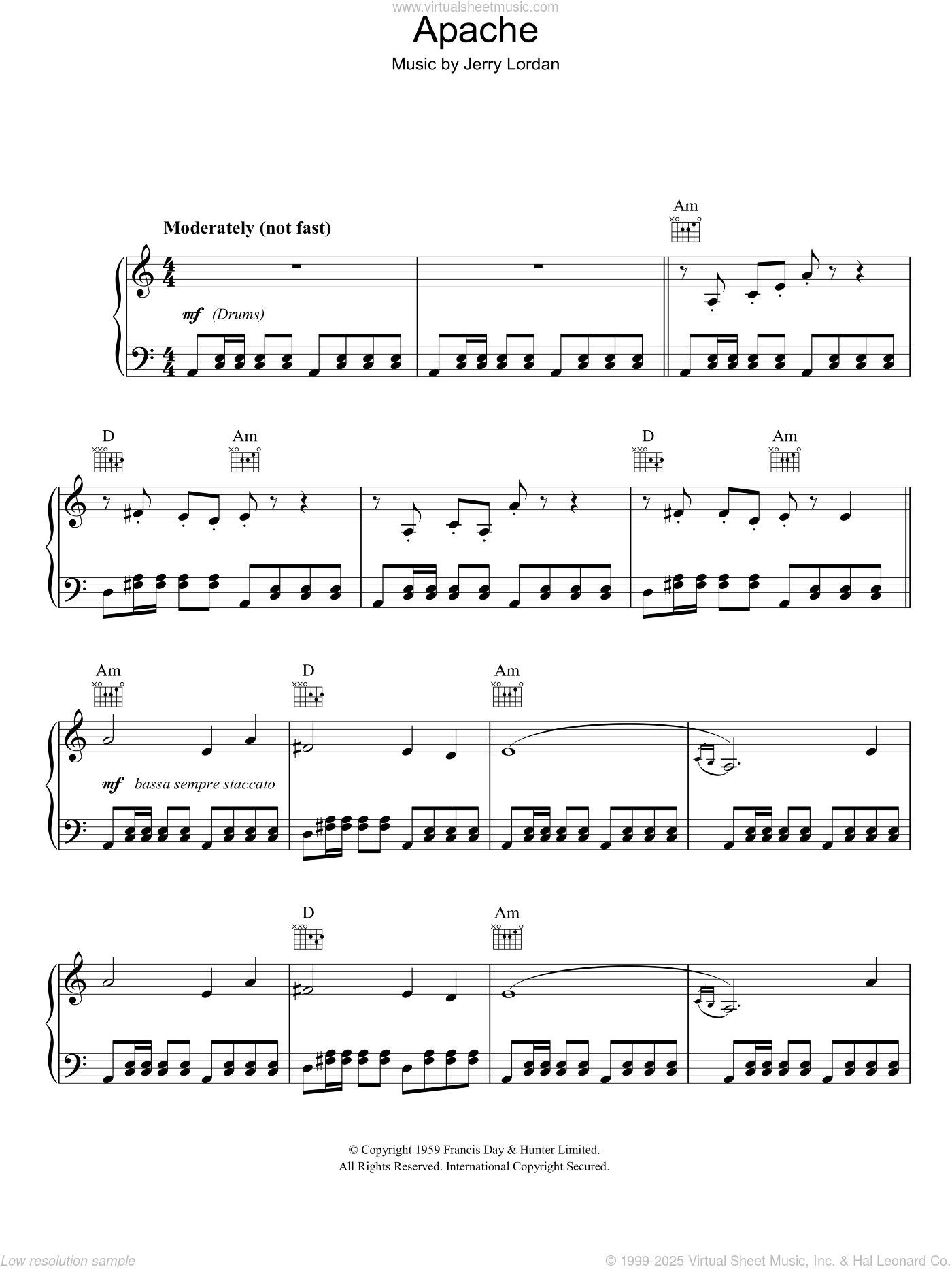 Apache sheet music for voice, piano or guitar (PDF-interactive)