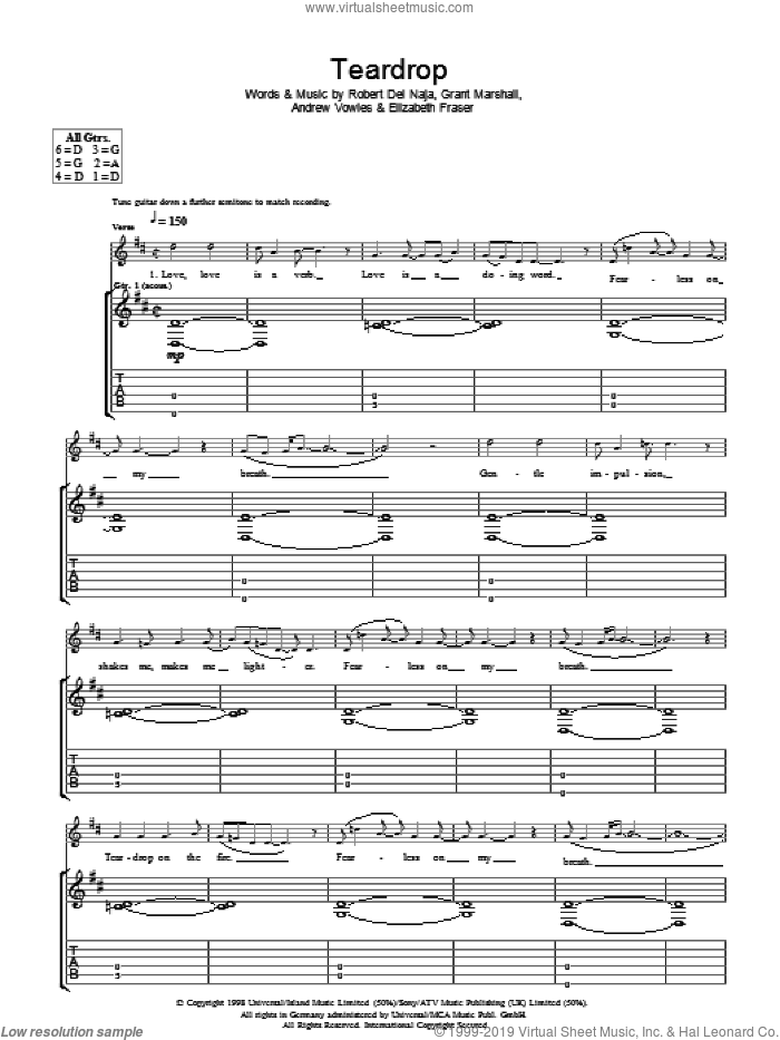 Teardrop sheet music for guitar (tablature) (PDF)