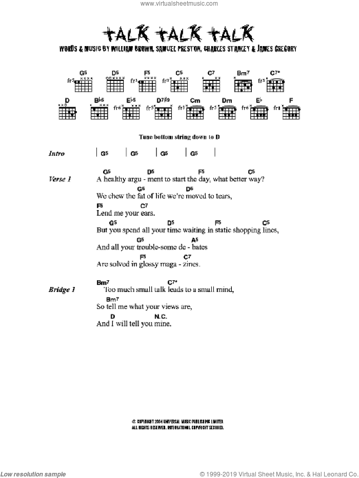 Talk Talk Talk sheet music for guitar (chords) (PDF)