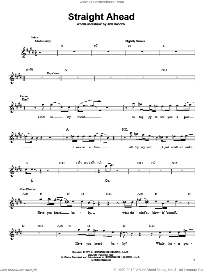 Straight Ahead sheet music for guitar solo (chords) (PDF)