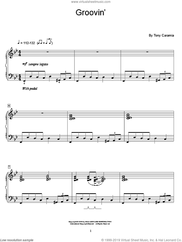 Groovin' sheet music for piano solo (elementary) (PDF)