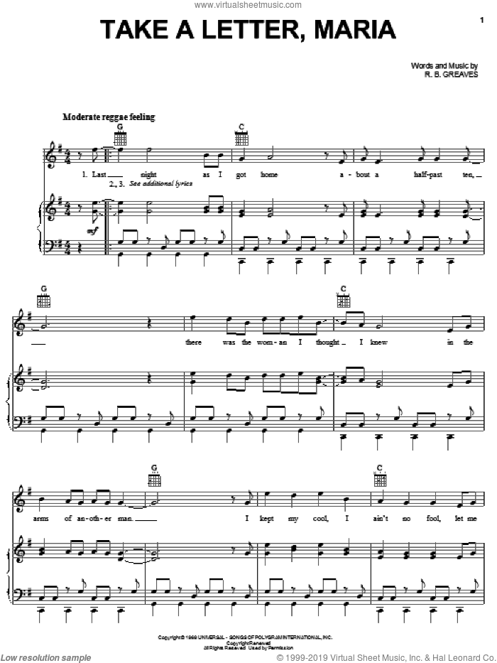 Take A Letter, Maria sheet music for voice, piano or guitar (PDF)