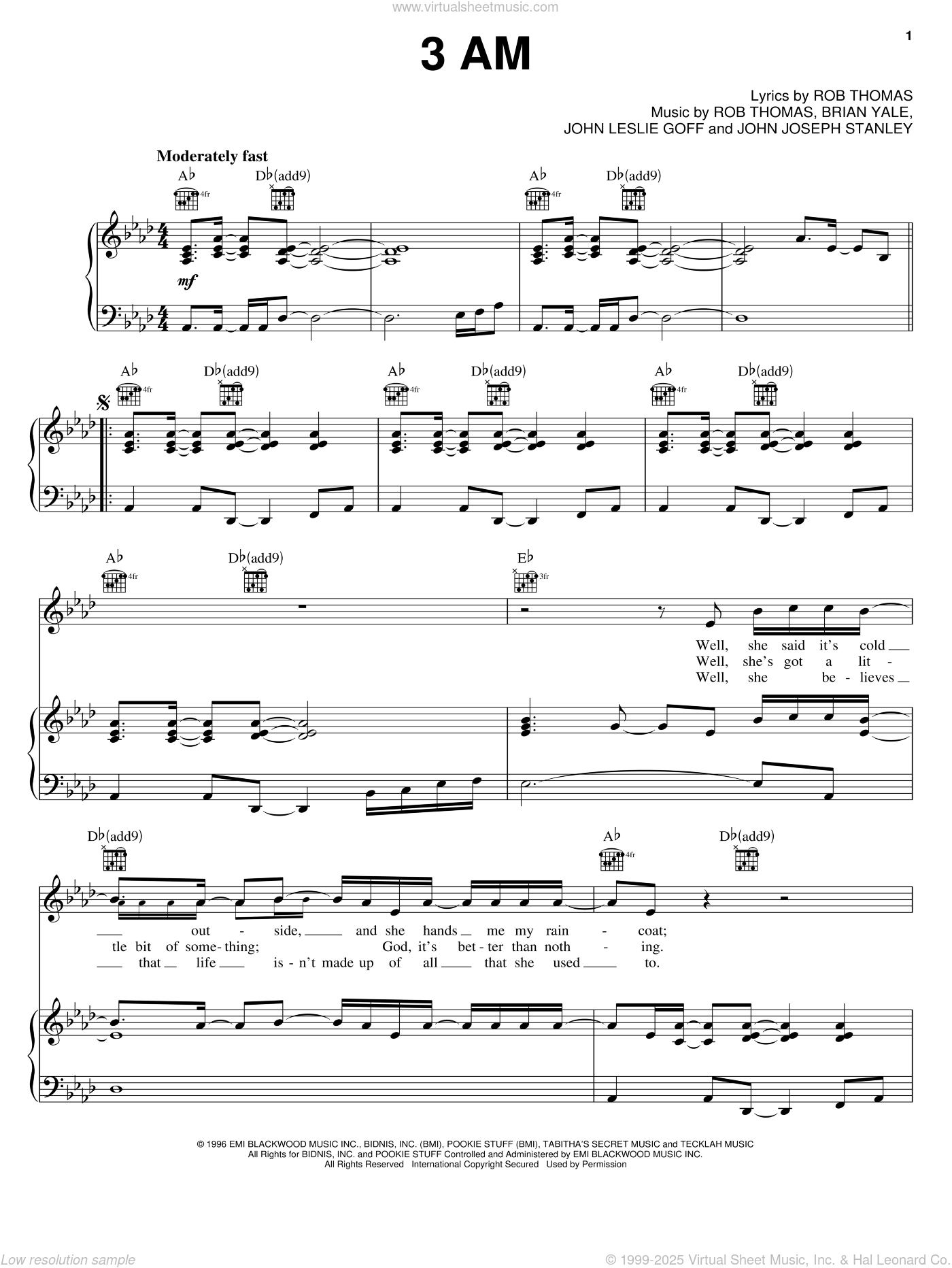 3 AM sheet music for voice, piano or guitar (PDF-interactive)