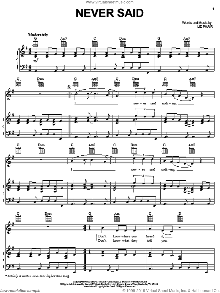 Never Said sheet music for voice, piano or guitar (PDF)