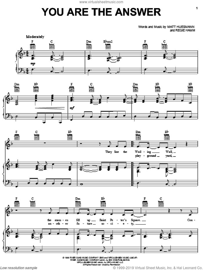 You Are The Answer sheet music for voice, piano or guitar (PDF)
