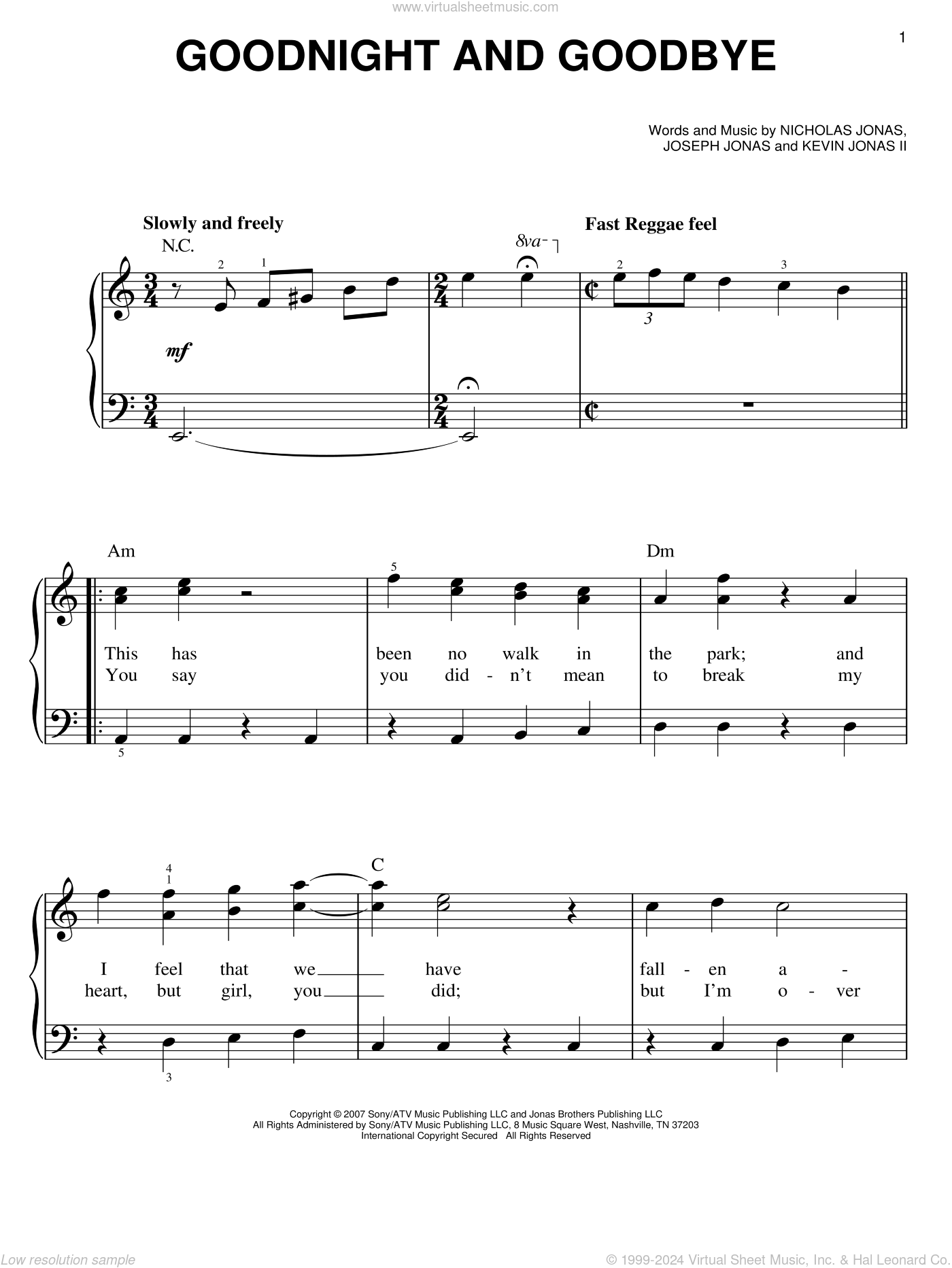 Goodnight And Goodbye sheet music for piano solo (PDF)