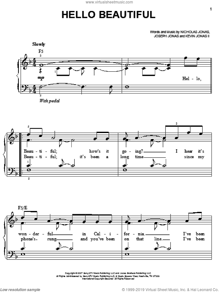 Hello Beautiful sheet music for piano solo (PDF-interactive)