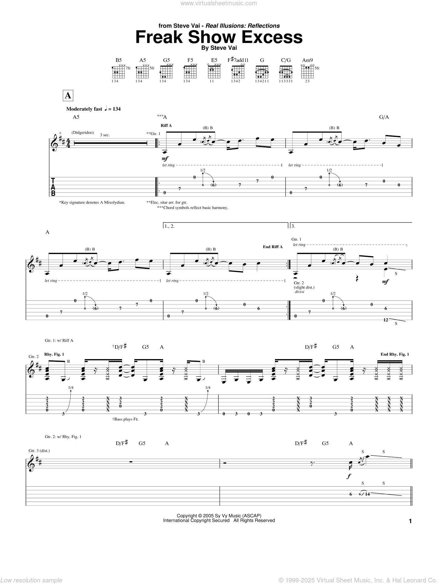 Freak Show Excess sheet music for guitar (tablature) (PDF)