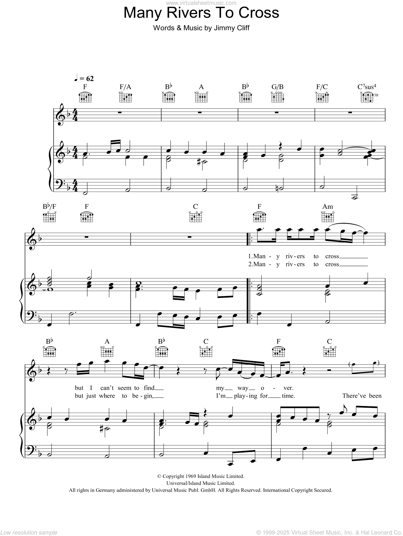 Many Rivers To Cross sheet music for voice, piano or guitar v2