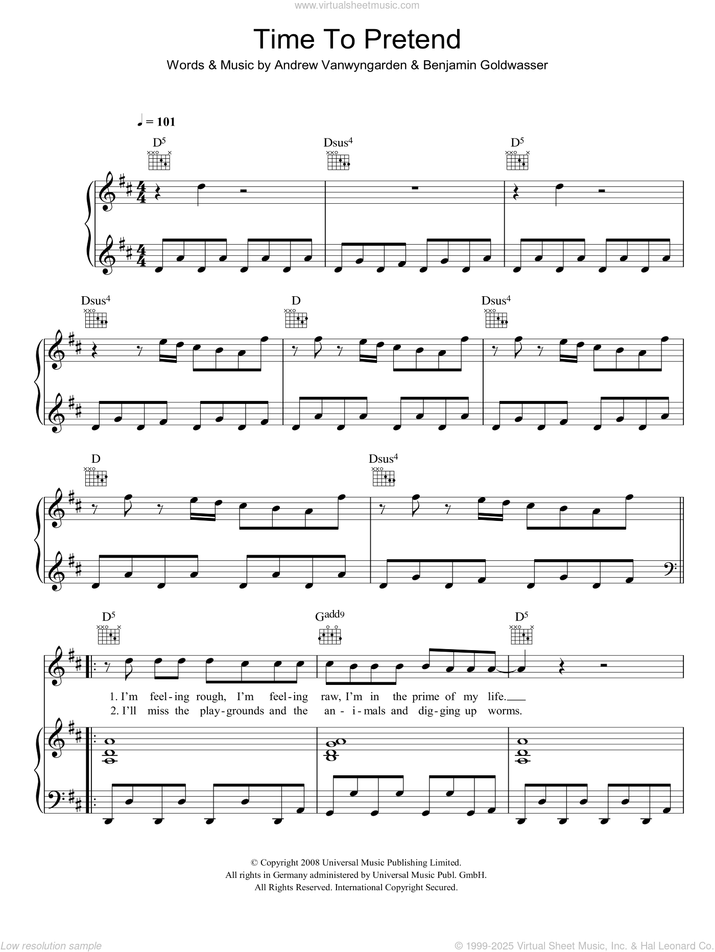 Time To Pretend sheet music for voice, piano or guitar (PDF)