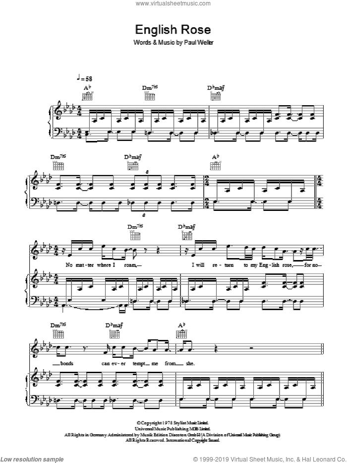English Rose sheet music for voice, piano or guitar (PDF)