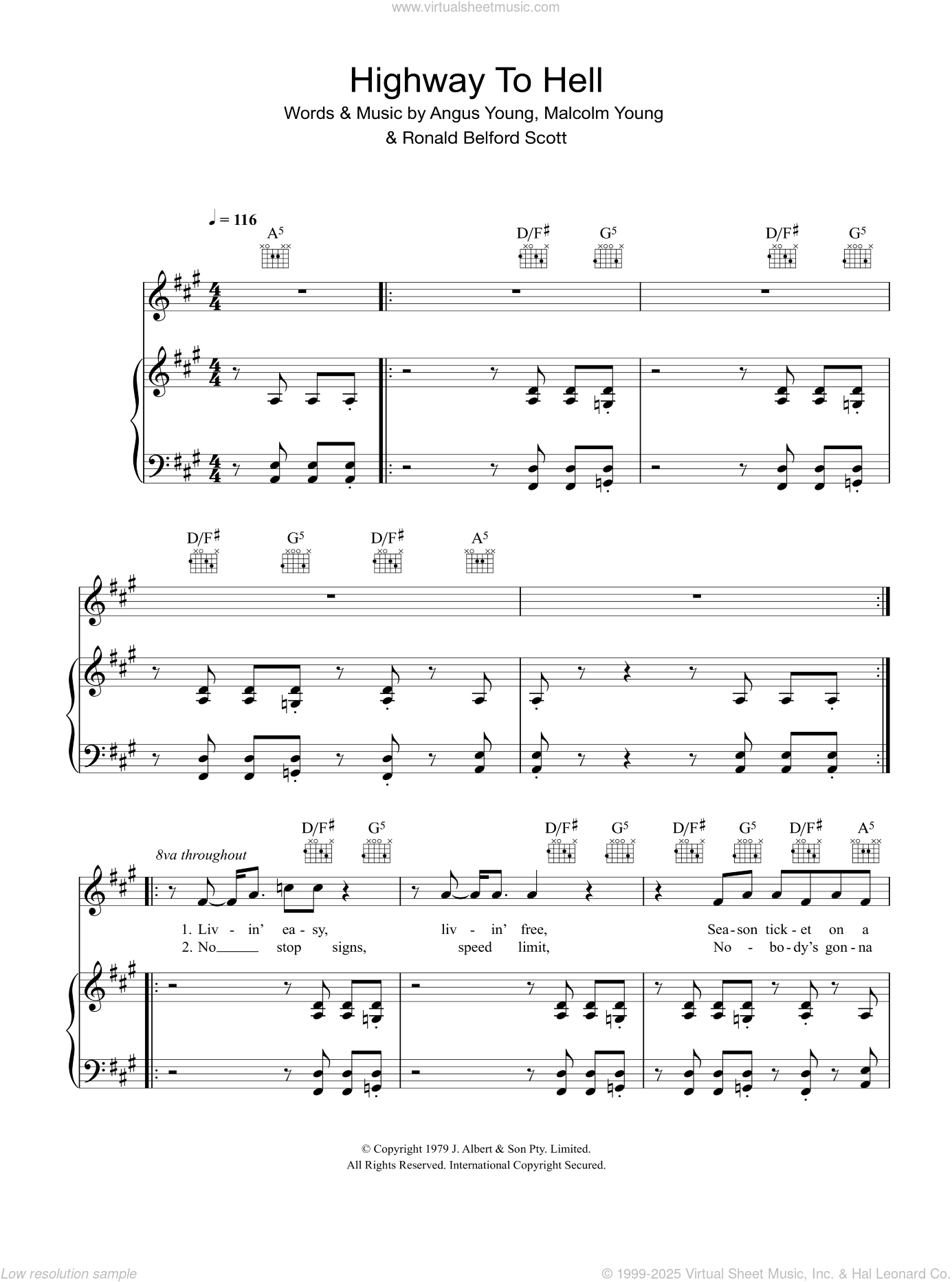Highway To Hell sheet music for voice, piano or guitar v2