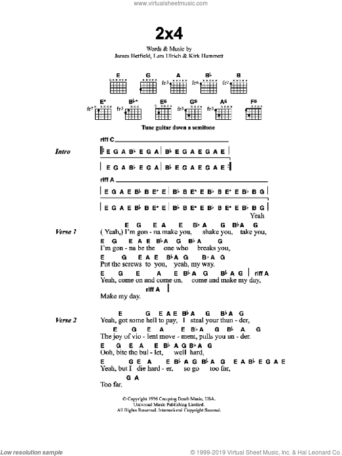2x4 sheet music for guitar (chords) (PDF)
