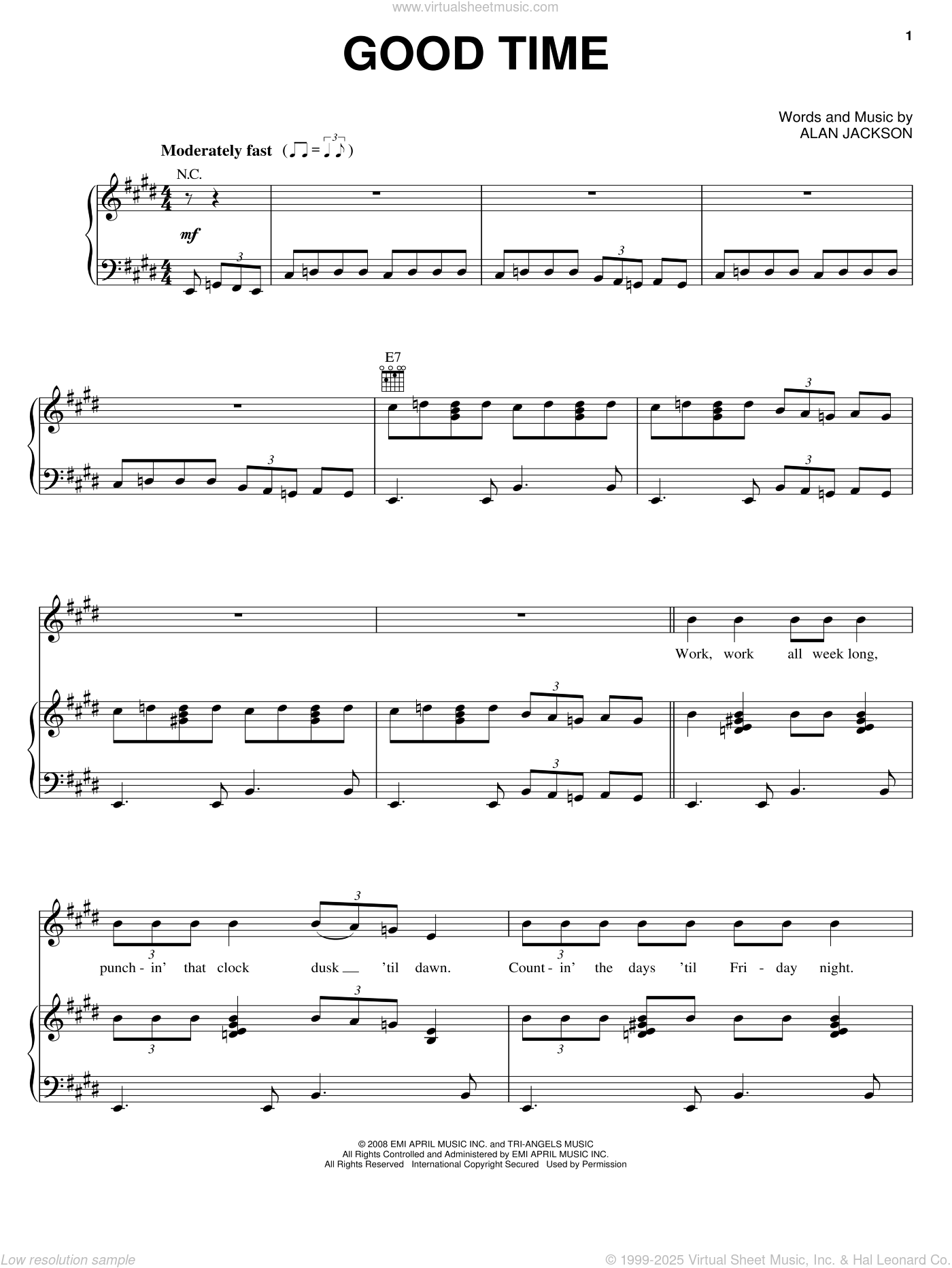 Alan Jackson: Good Time sheet music for voice, piano or guitar