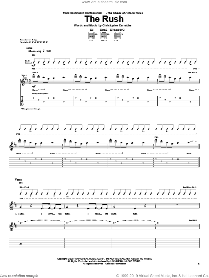 The Rush sheet music for guitar (tablature) (PDF)