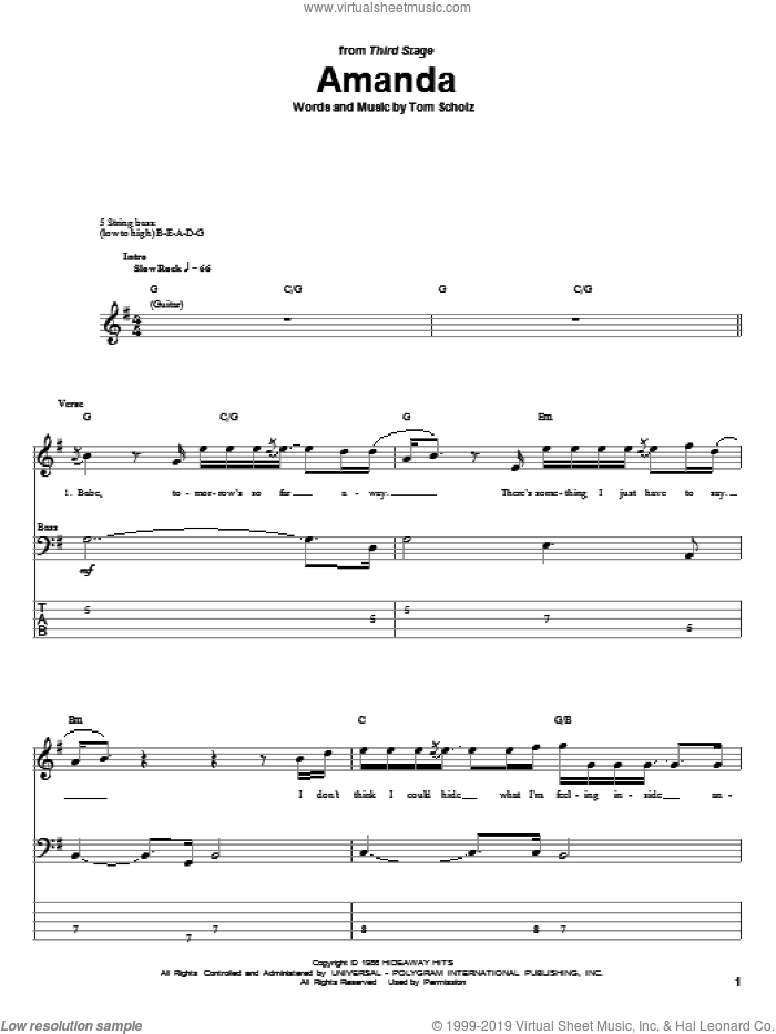 Amanda sheet music for bass (tablature) (bass guitar) (PDF)