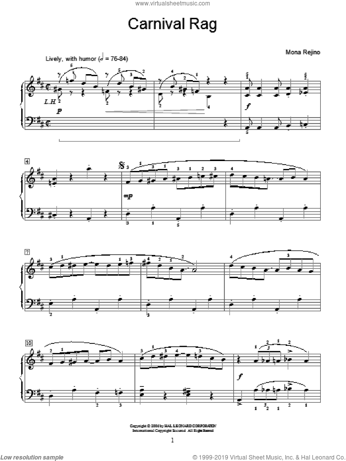 Carnival Rag sheet music for piano solo (elementary) (PDF)