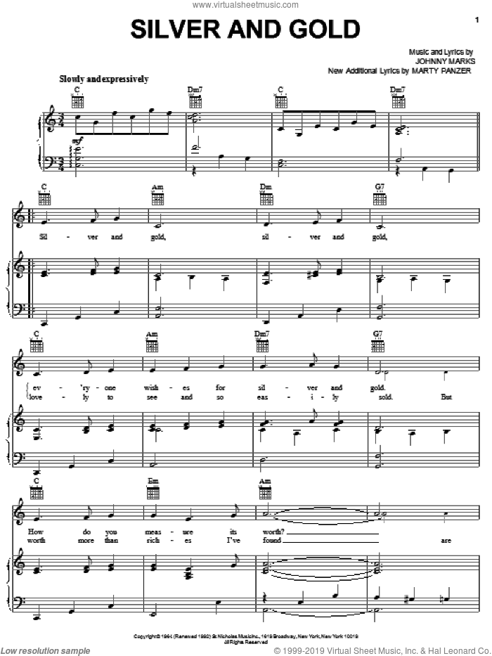 Marty Panzer: Silver And Gold sheet music for voice, piano or guitar