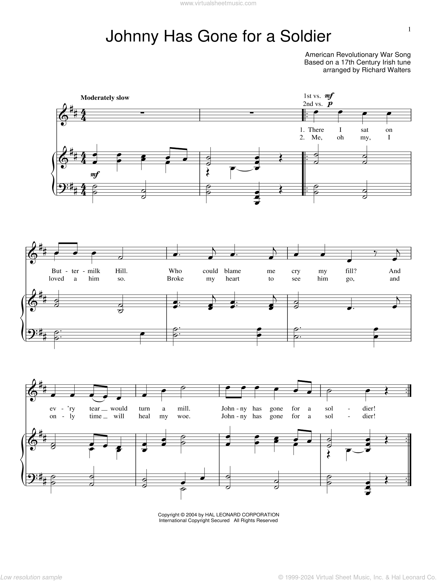 Johnny Has Gone For A Soldier sheet music for voice and piano