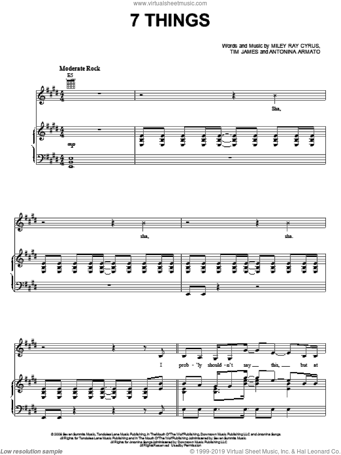 7 Things sheet music for voice, piano or guitar (PDF-interactive)