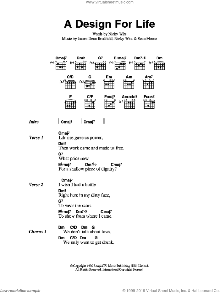 A Design For Life sheet music for guitar (chords) (PDF)