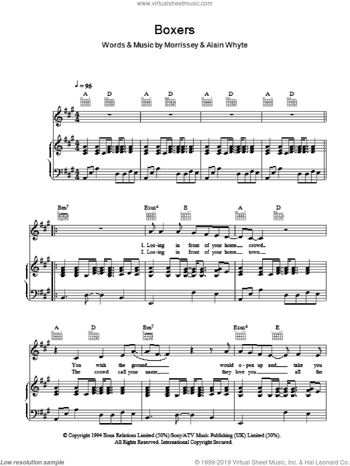 Boxers sheet music for voice, piano or guitar (PDF)