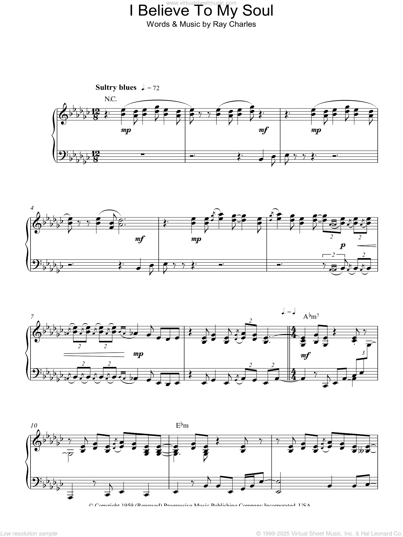 I Believe To My Soul sheet music for piano solo (PDF)