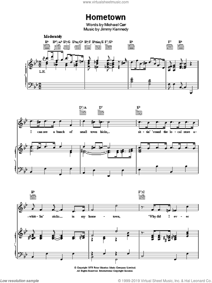 Hometown sheet music for voice, piano or guitar (PDF)