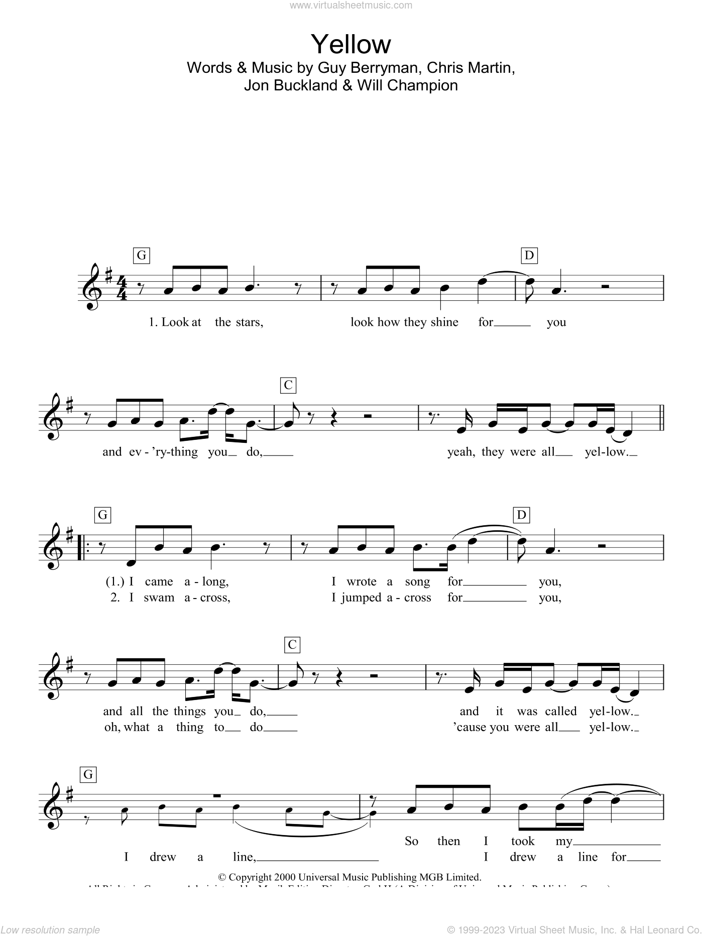 Yellow sheet music for voice and other instruments (fake book)