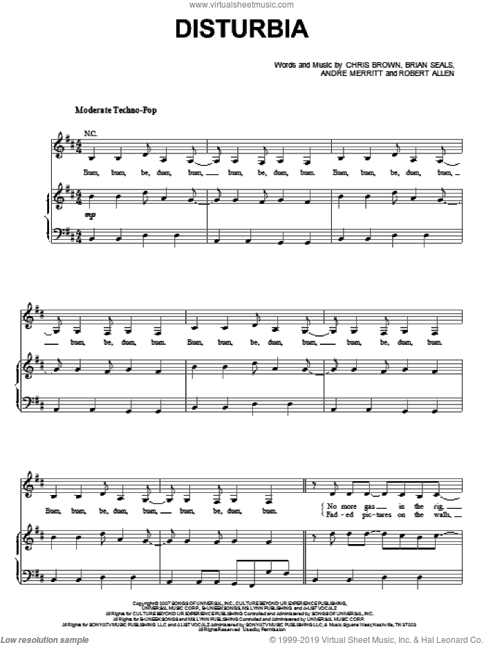 Disturbia sheet music for voice, piano or guitar (PDF)
