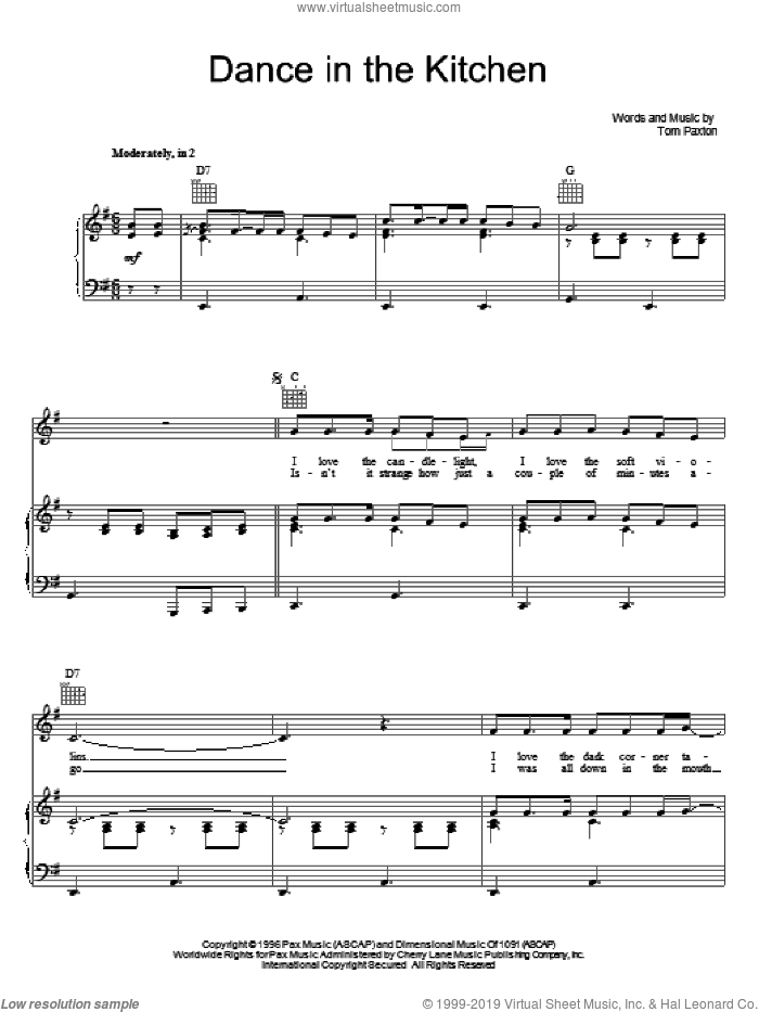 Dance In The Kitchen sheet music for voice, piano or guitar (PDF)