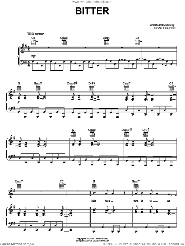 Bitter sheet music for voice, piano or guitar (PDF-interactive)
