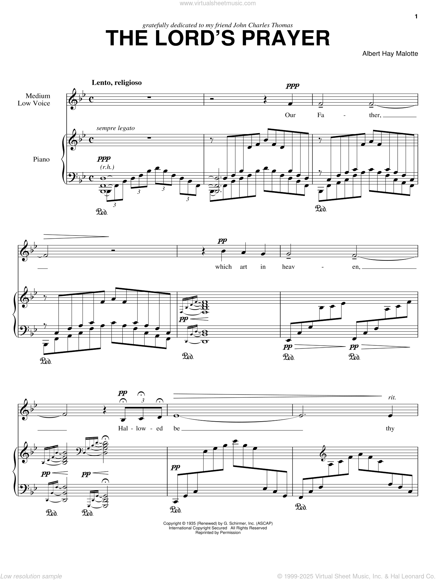 The Lord's Prayer sheet music for voice and piano (PDF)