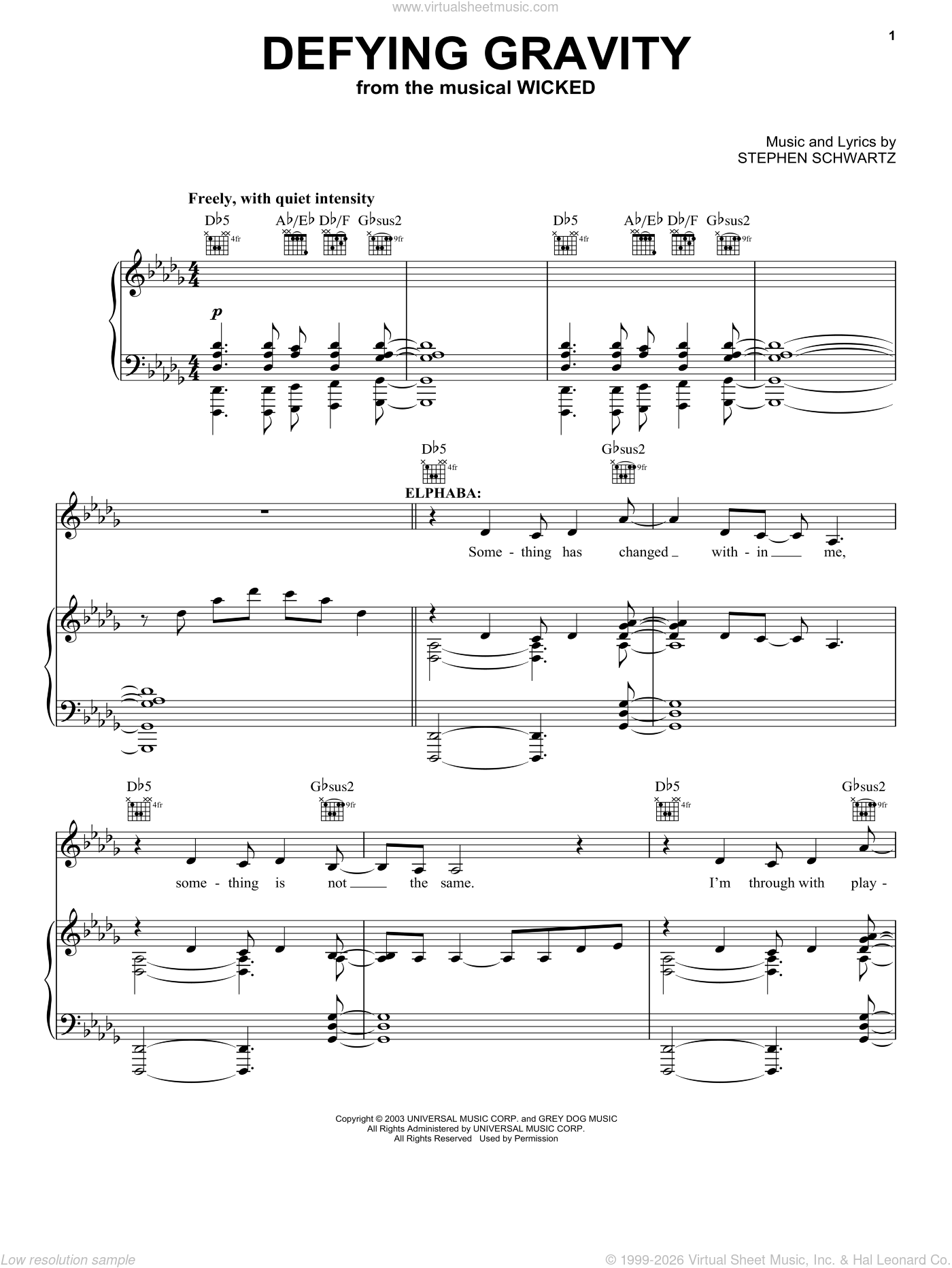 Defying Gravity (from Wicked) sheet music for voice, piano or guitar