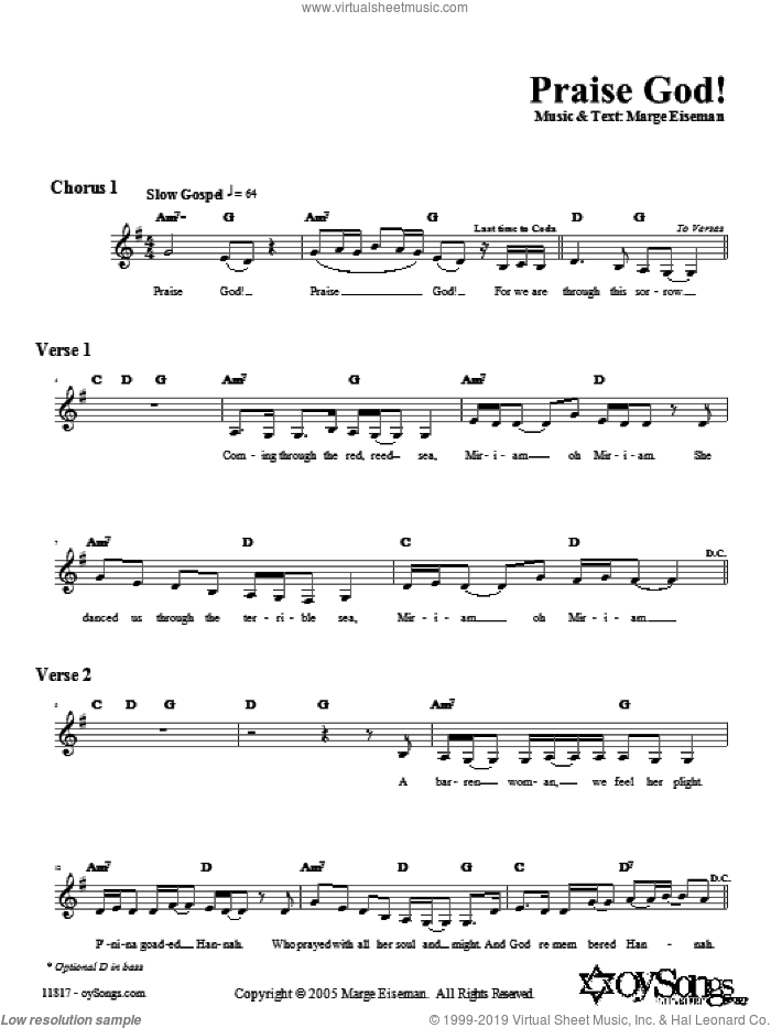 Praise God! sheet music (fake book) (PDF)