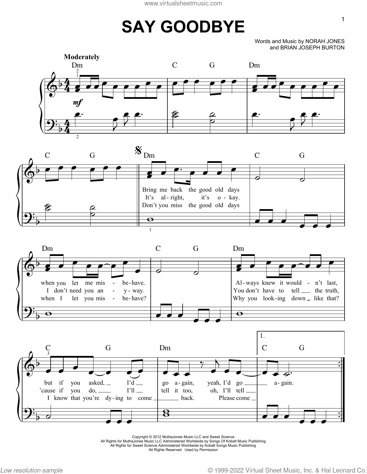 Say Goodbye sheet music for piano solo (PDF-interactive)