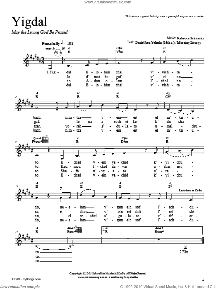 Yigdal sheet music for voice and other instruments (fake book)