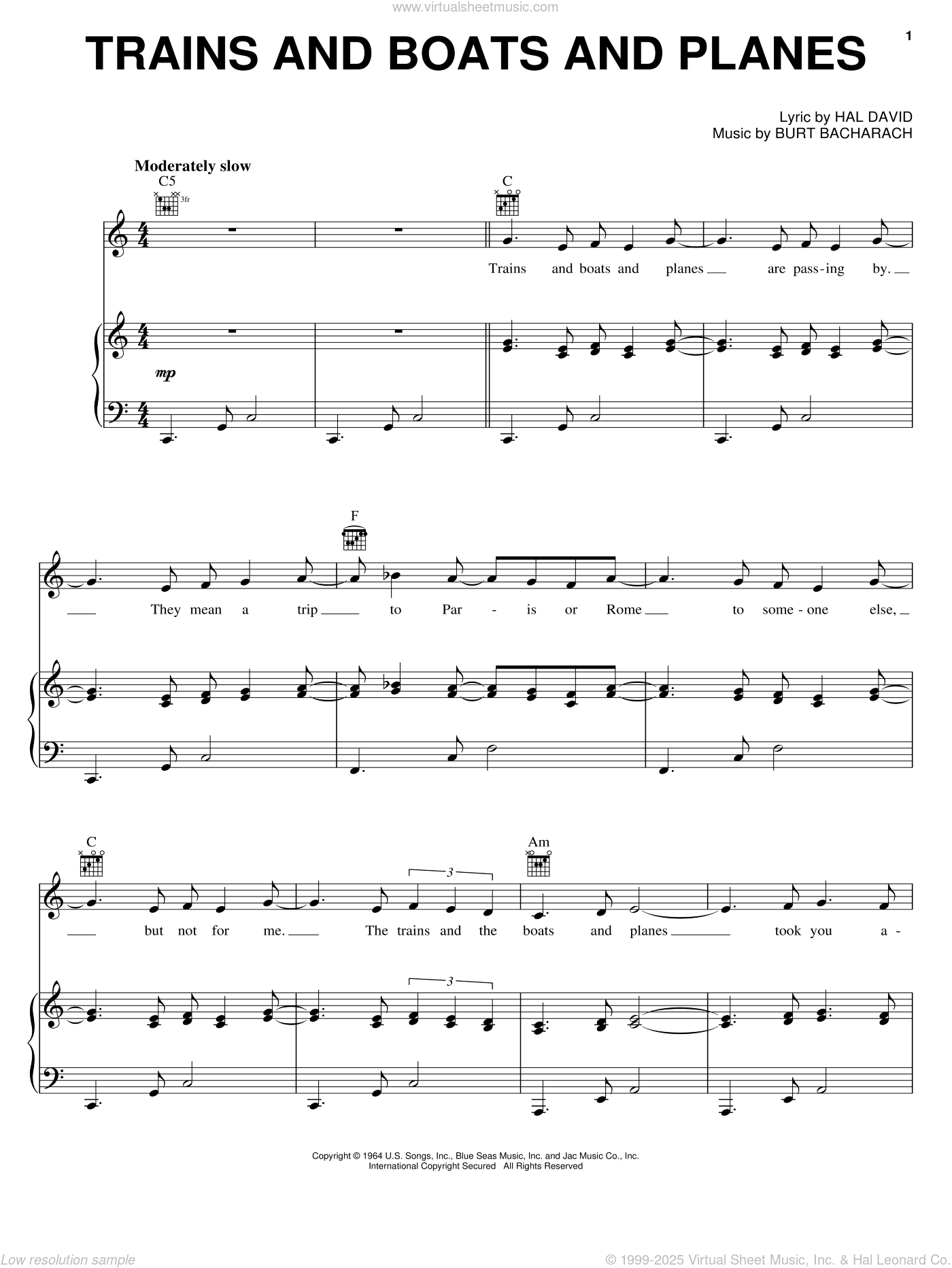 Trains And Boats And Planes sheet music for voice, piano or guitar