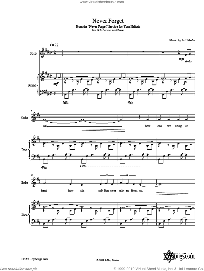 Jeff Marder: Never Forget sheet music for voice, piano or guitar