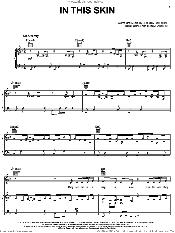 In This Skin sheet music for voice, piano or guitar (PDF)