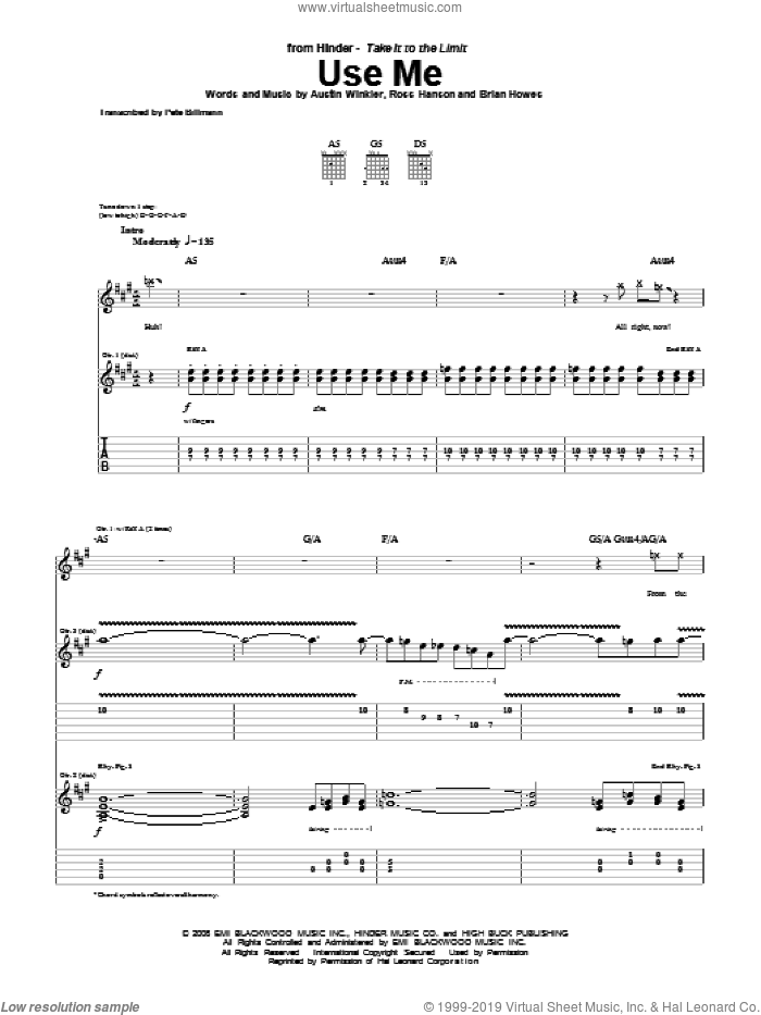 Use Me sheet music for guitar (tablature) (PDF)