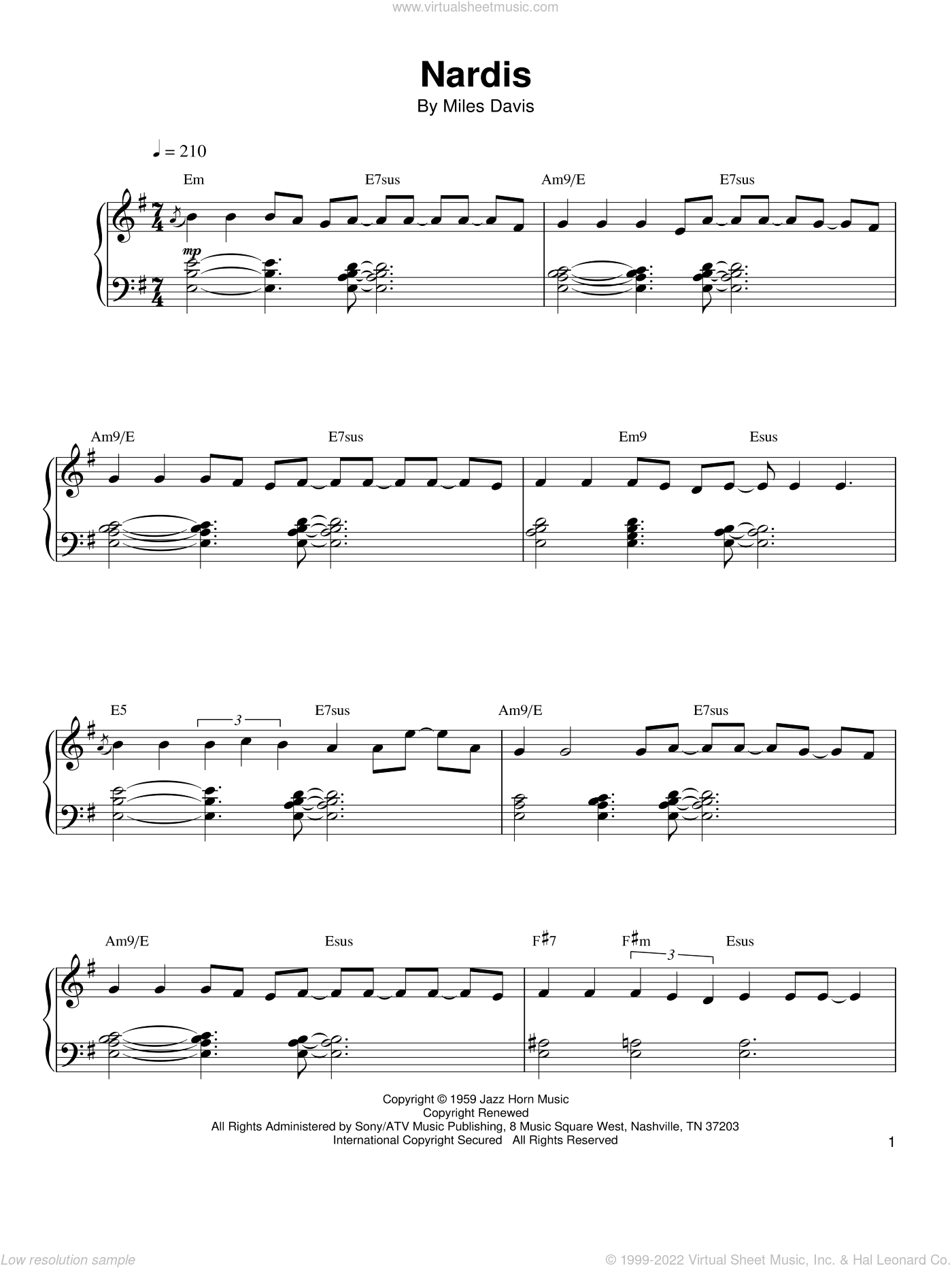 Werner - Nardis sheet music for piano solo (transcription) [PDF]