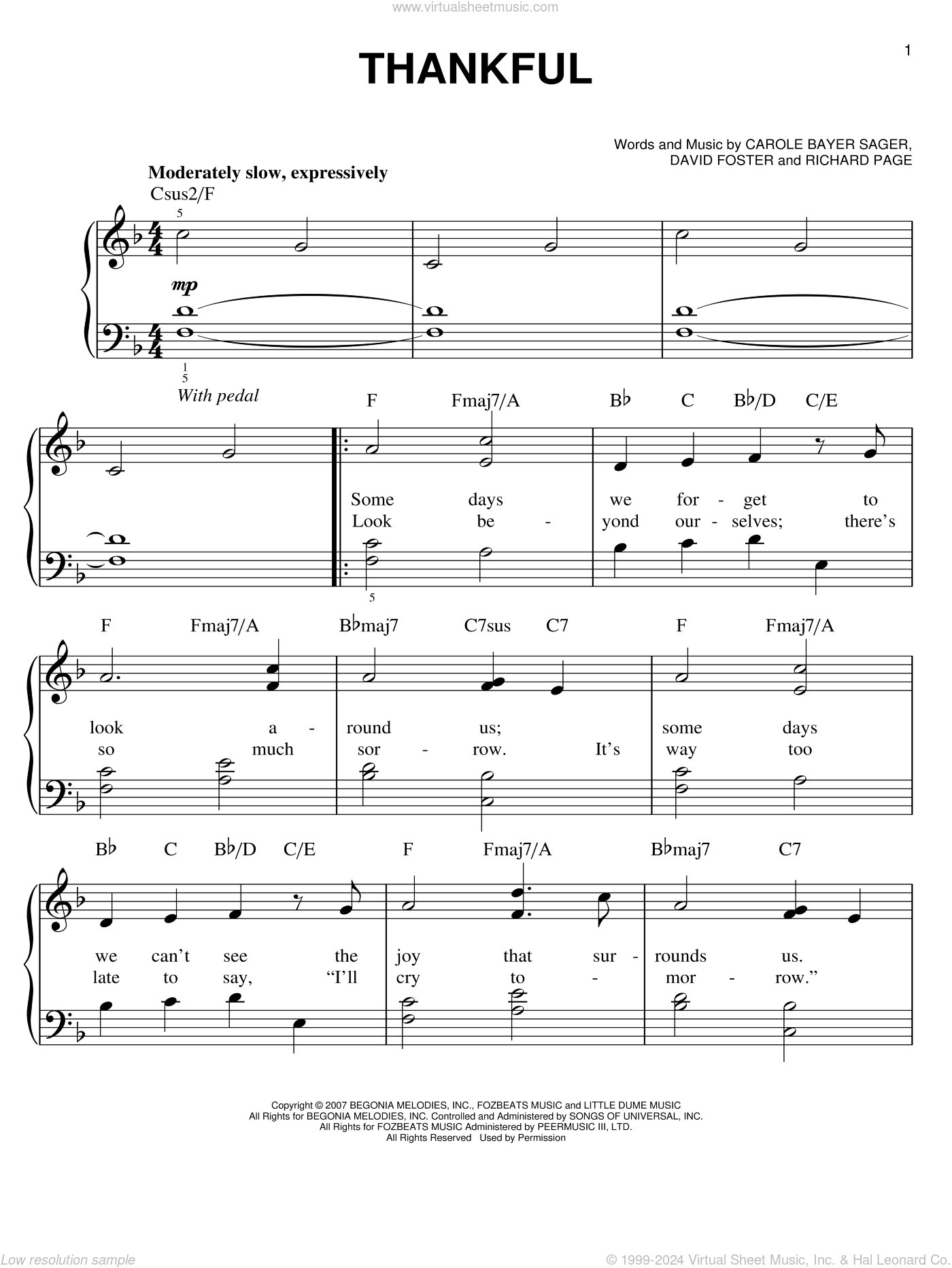 Thankful sheet music for piano solo (PDF-interactive)